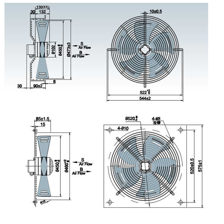 YWF 4D-450 Industrial Ventilation Exhaust Axial Cooling Fan 250W ...