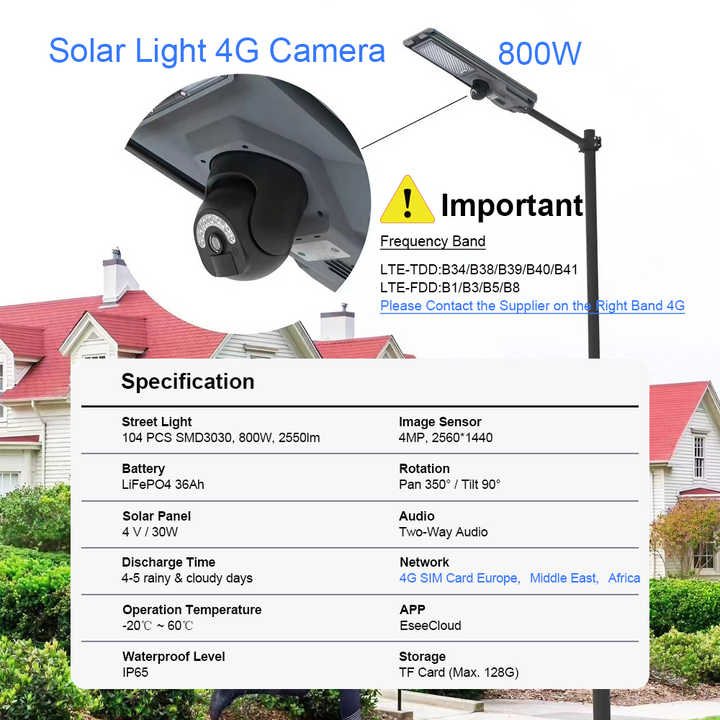 800W Solar Street Lamp with CCTV Camera - Secure & Efficient