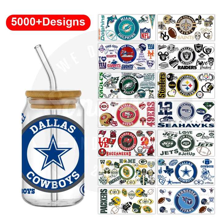 Custom NFL UV DTF Cup Wrap Transfers 16oz Vinyl Scratch Proof More ...