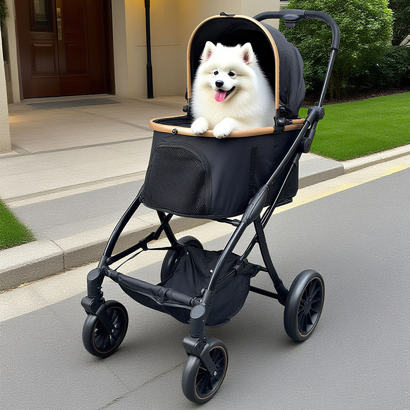 Black Pet Stroller with 600D Oxford Fabric Foldable Design Non-Slip ...