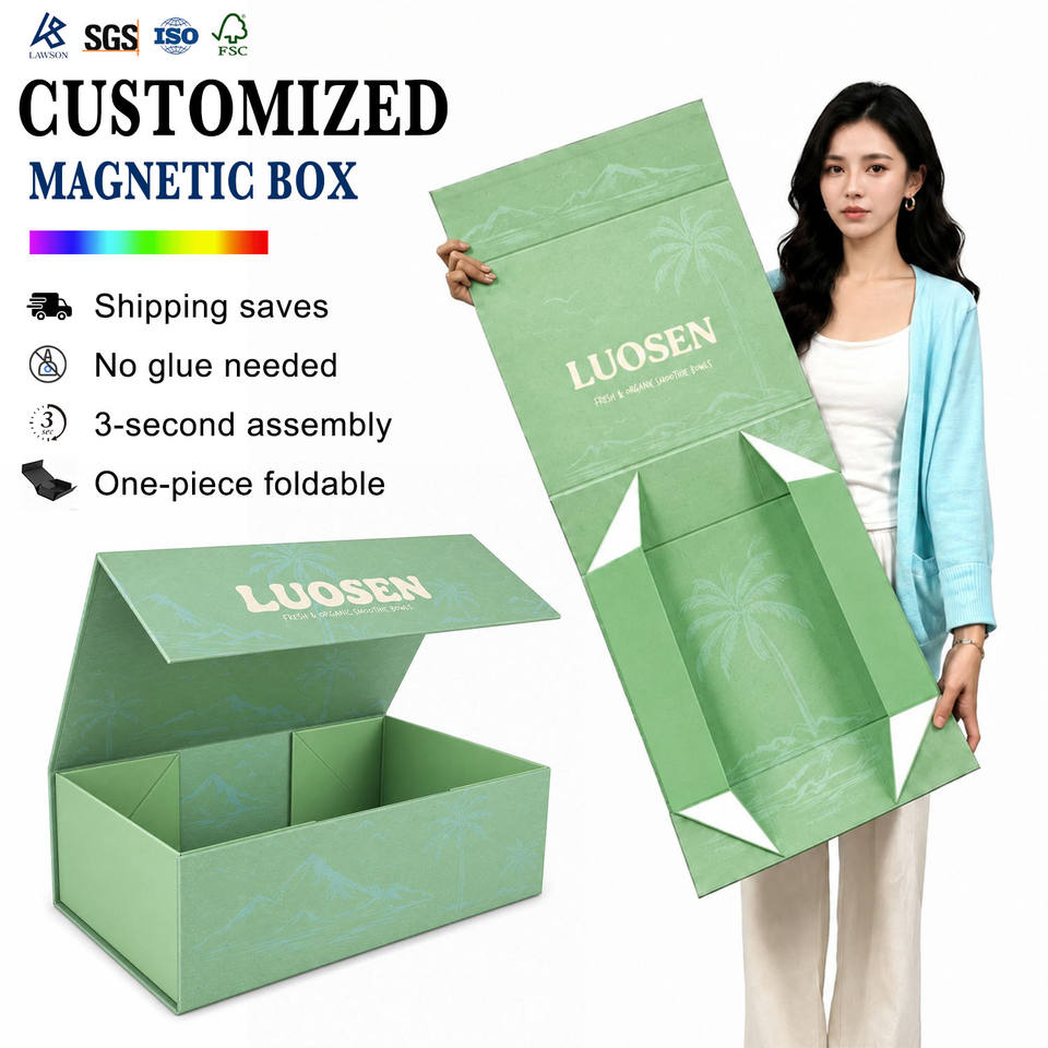 Green Specialty Paper Foldable Magnetic Box, Gold Stamping Logo, for ...