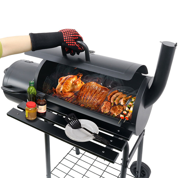 2in1 Modern Steel Offset Smoker Charcoal BBQ Grill Porcelain Enamel ...
