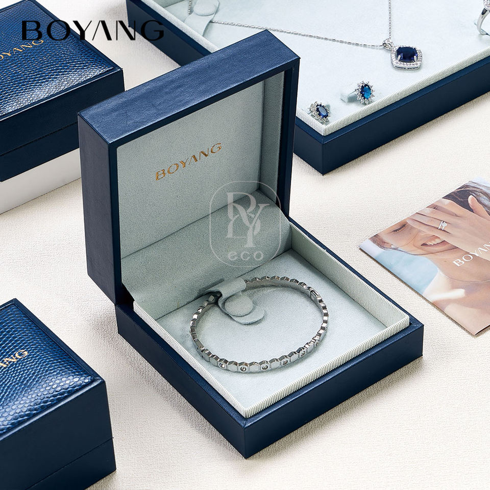 Boyang Custom Blue Luxury PU Leather Plastic Jewelry Set Packaging Box ...