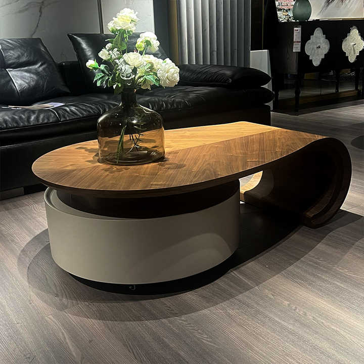 Light Luxury Leaf Shape Walnut Bark Coffee Table WZ2427
