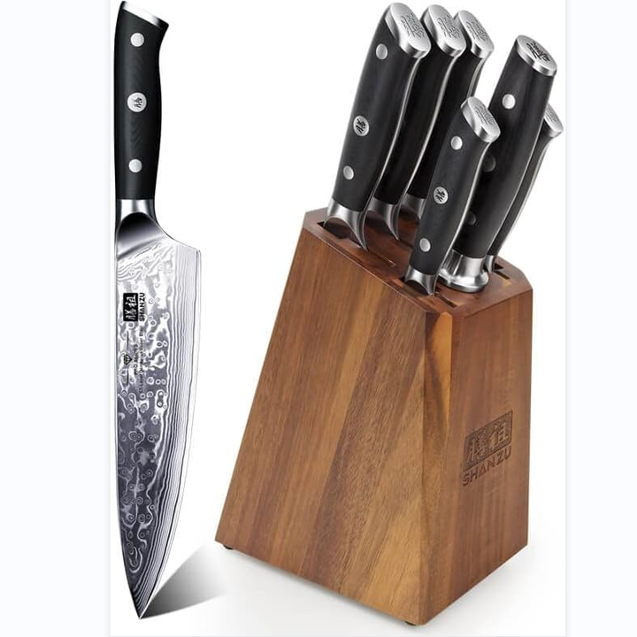 SHANZU 7-Piece Japanese Aus-10 Damascus Steel Kitchen Knife Set