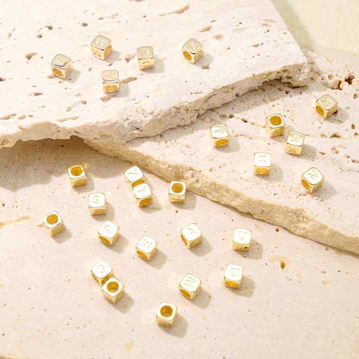 Genuine 9K Solid Gold Letter Spacer Beads for Jewelry