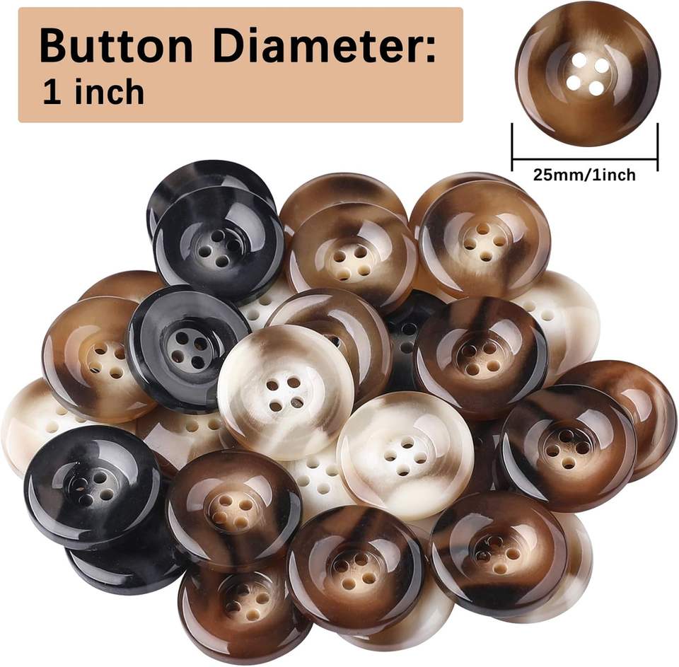 QXUJI 30 PCS Eco-Friendly Resin Sewing Buttons 25mm/1 Inch Matte 4 ...
