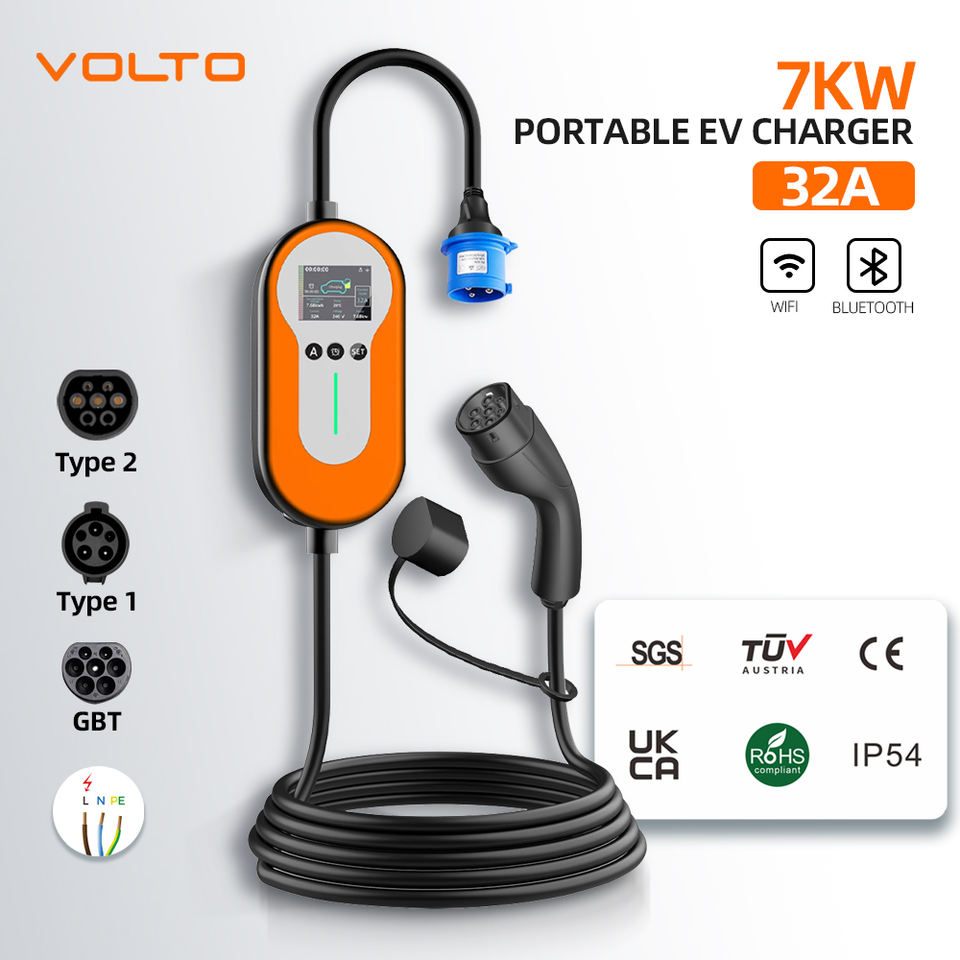 New Mode 2 32A Portable EV Charger 7Kw GBT Type 2 IP65 IEC 61851 Home ...