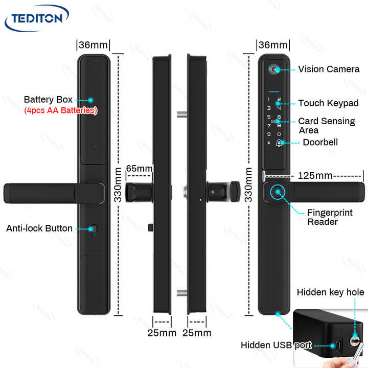 Ttlock Tuya Wifi Electric Keyless Biometric Fingerprint Door Lock