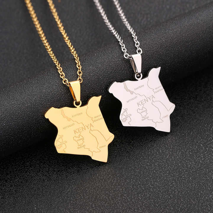 Stainless steel Kenya map with city necklace lovers style titanium ...