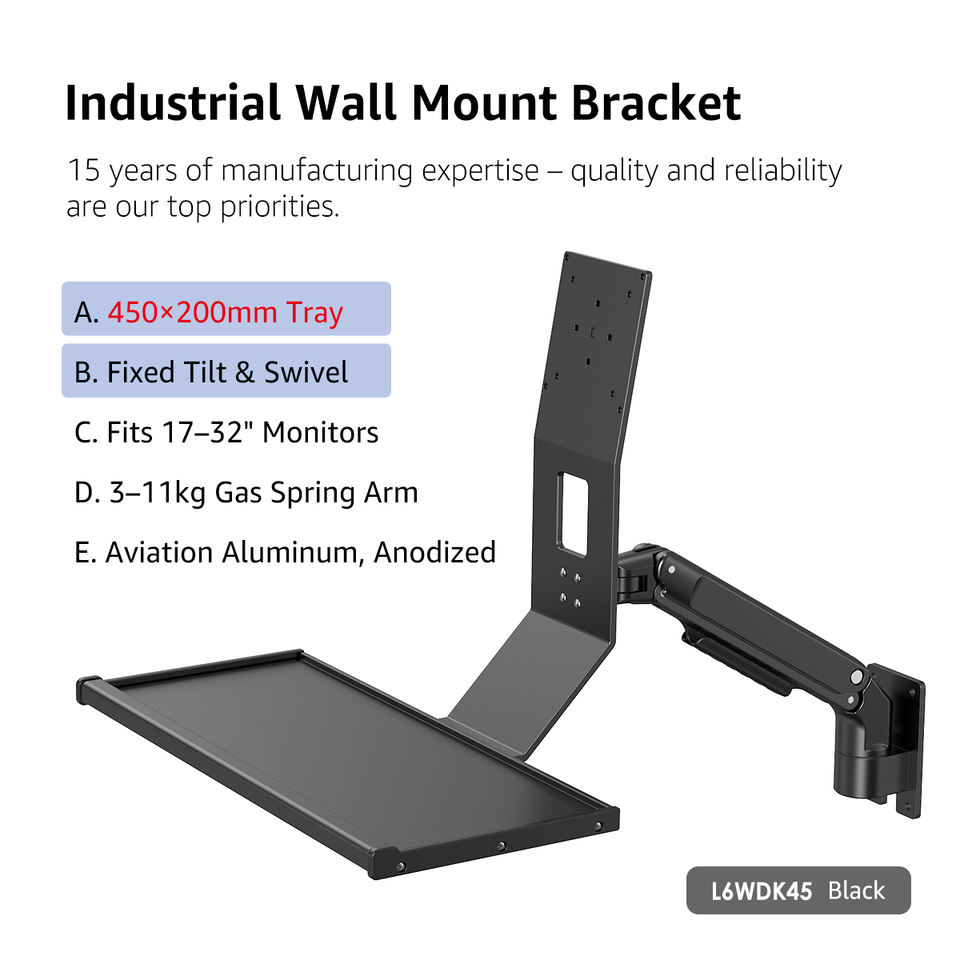Wall Mounted Monitor Arm Gas Spring Industrial Bracket Mount for 17-32 ...