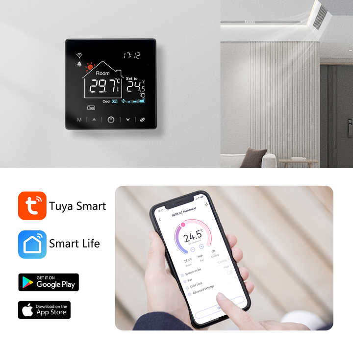 Touch screen Tuya WiFi heating and cooling room temperature controller ...