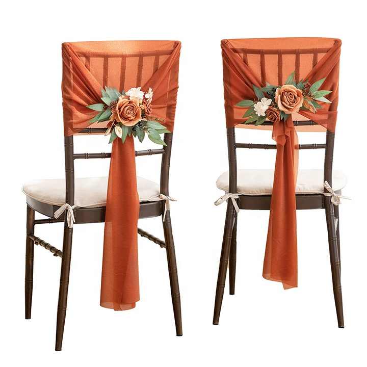Terracotta Wedding Chair Decorations Aisle Floral Arrangement with ...