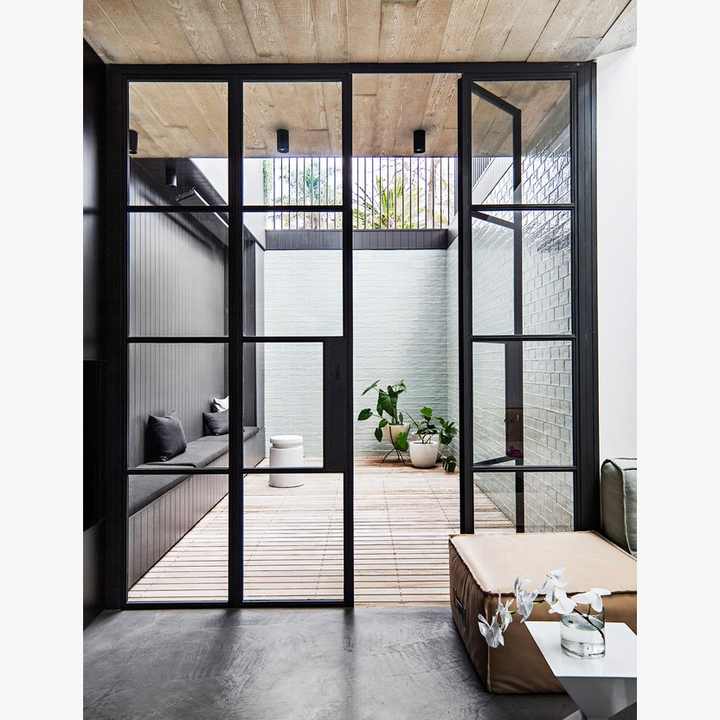 Powder Coated Matte Black Double Glazed Iron French Doors