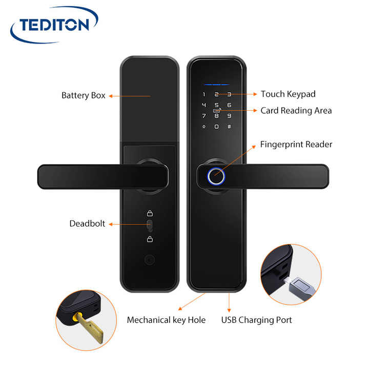 Waterproof Tuya WiFi App Smart Door Lock Biometric lock fingerprint door handle Digital Keyless ...