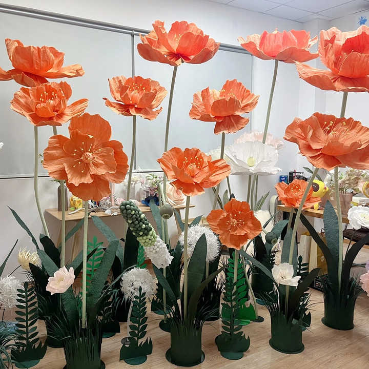 J-031 Customized red and orange color giant paper poppy flowers with ...
