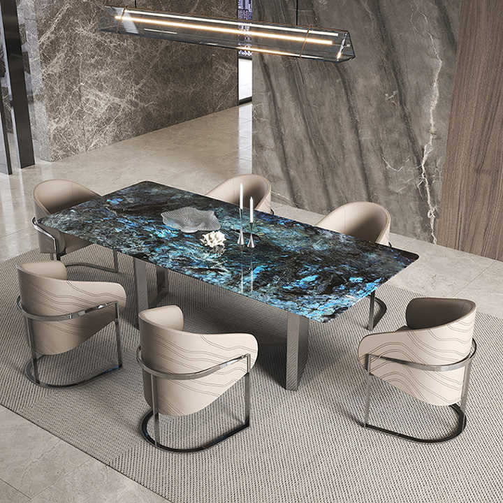 Luxury Italian Marble Dining Table with Stainless Steel Legs