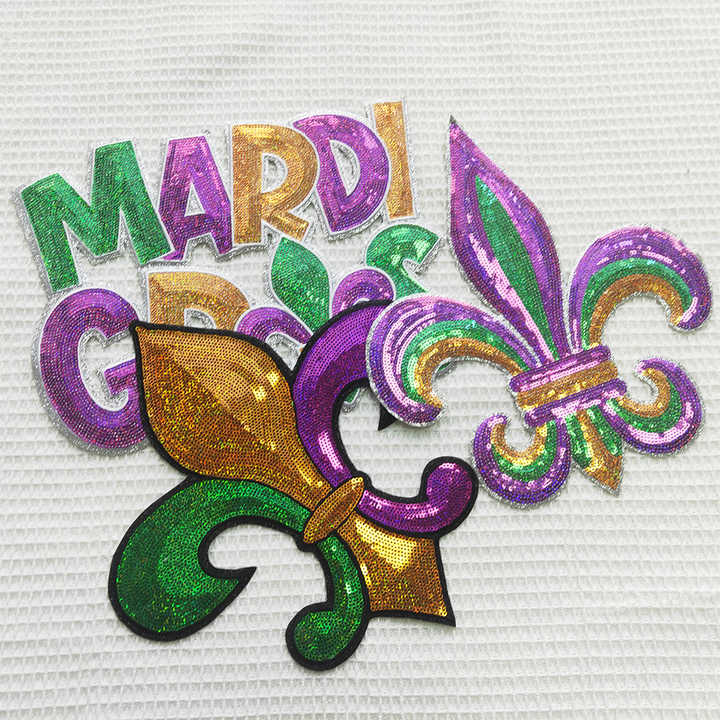 Holiday Mardi Gras Glitter Sequin Letter Patches Iron on Design Custom ...