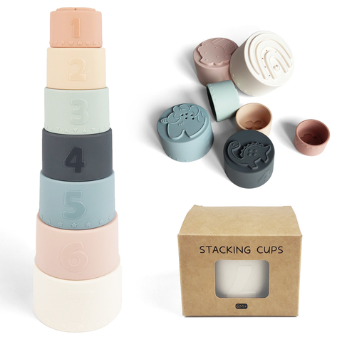 Babies Silicone Geometric Stacking Toy Infant Toddler Baby Bath Toys ...