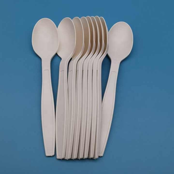 150mm white Bio-based Flatware Corn starch Spoon Disposable heavy duty ...