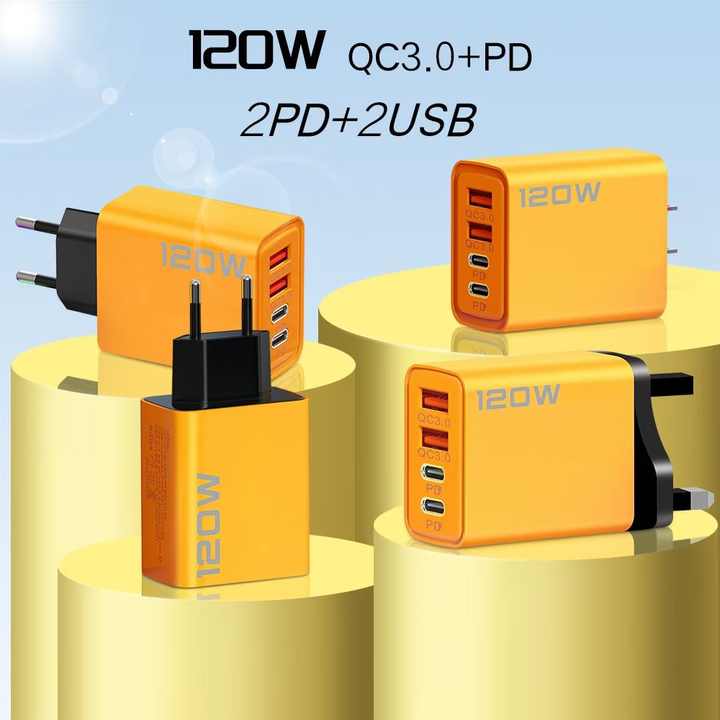 120W USB-C Fast Charging Dual PD Wall Adapter 4-Port USB Type C Mobile ...