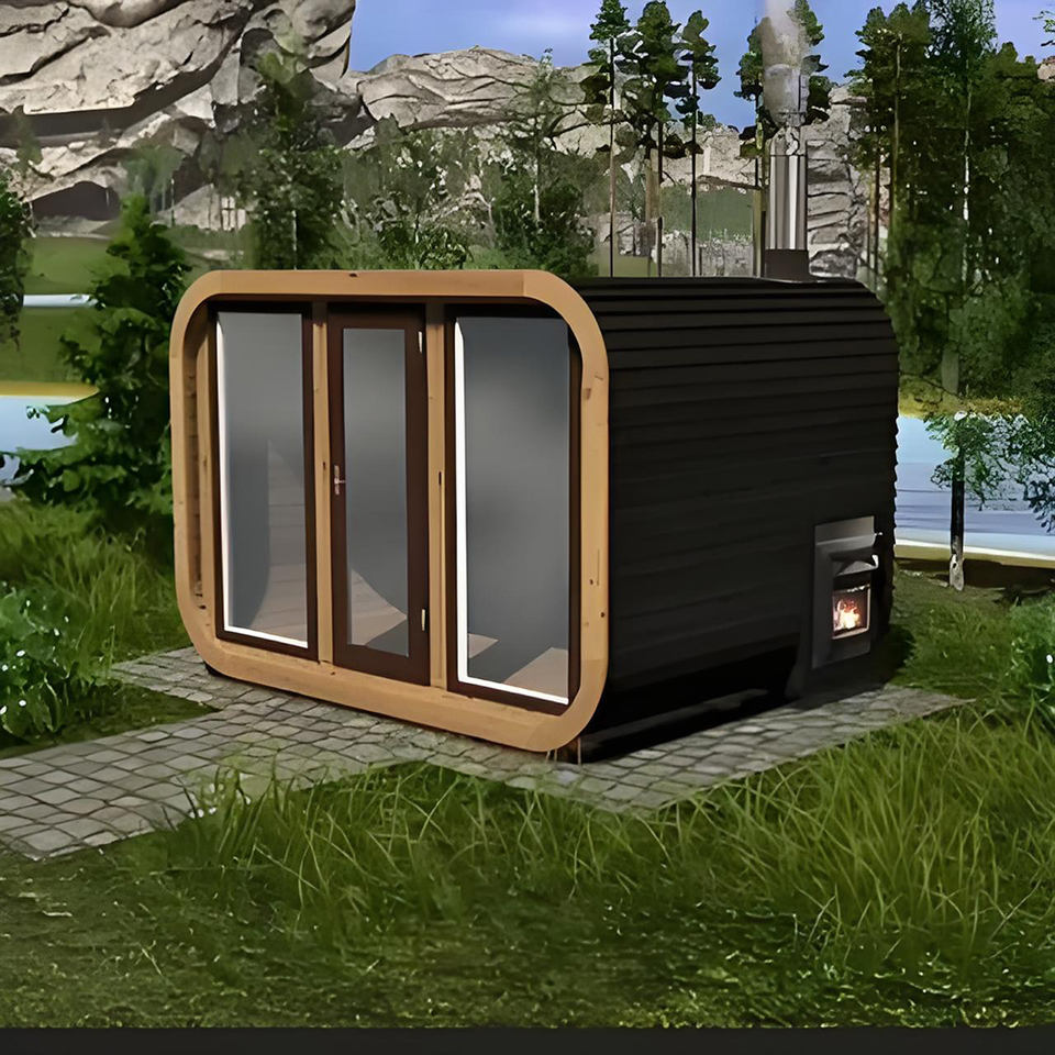Spruce Cube Sauna Wood Stove Outdoor 4-6 Person Snow Resort Cabin ...