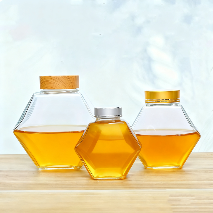 Hexagon Airtight Glass Honey Jars With Lids Frascos De Vidro 250 g 500 ...