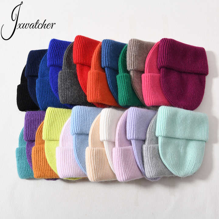 Jxwatcher Winter Angora Wool Knitted Beanie Custom Leather Patch Logo Soft Warm Fluffy Rabbit ...