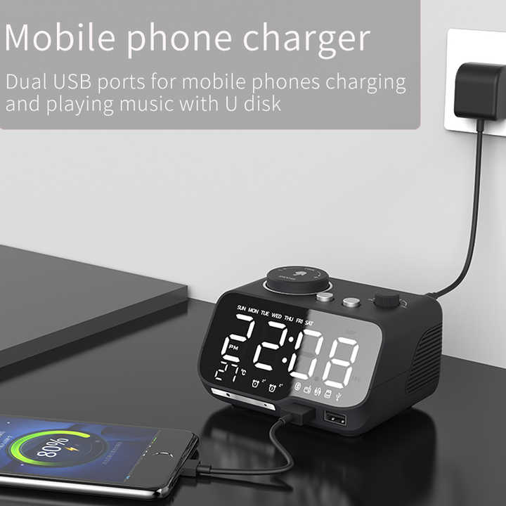 2020 Bedside Radio Alarm Clock - Bluetooth Speaker QI Wireless