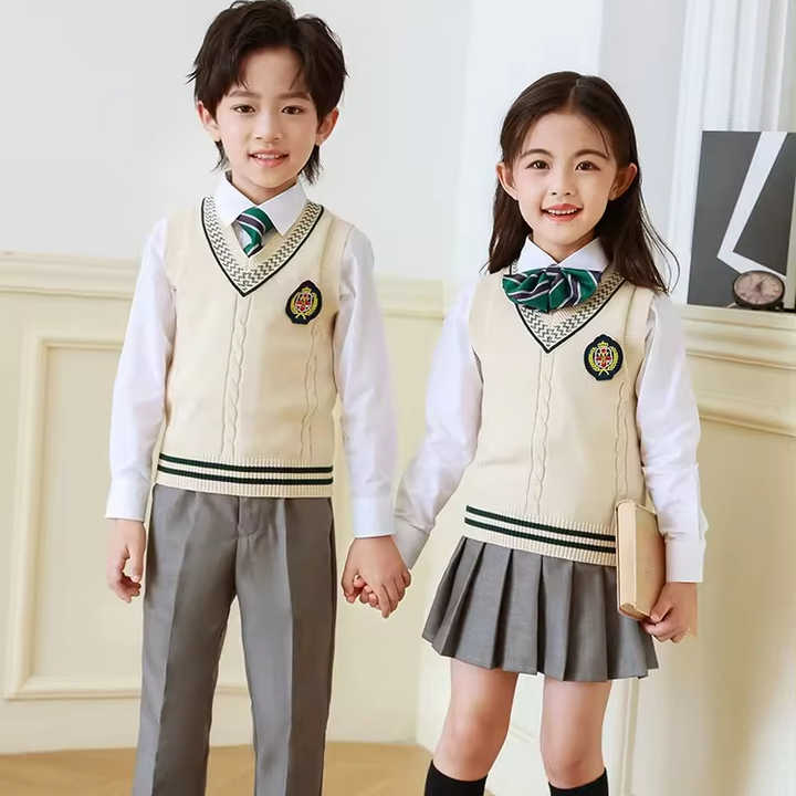 Beige American Style School Uniforms for Preschool to Primary