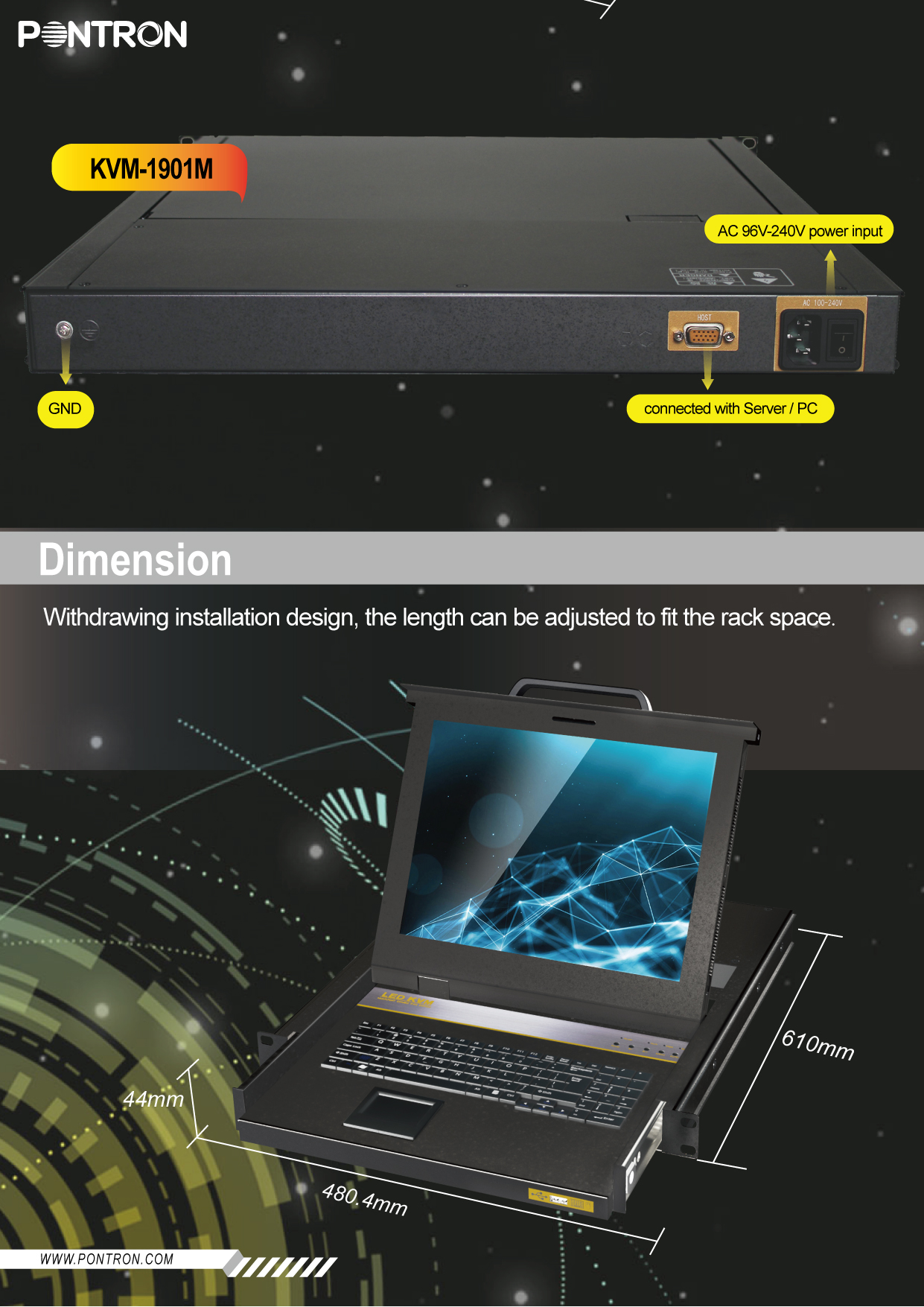 1U LCD KVM Drawer Rack Mount Vga KVM Switch 8 Ports KVM Console Cost ...