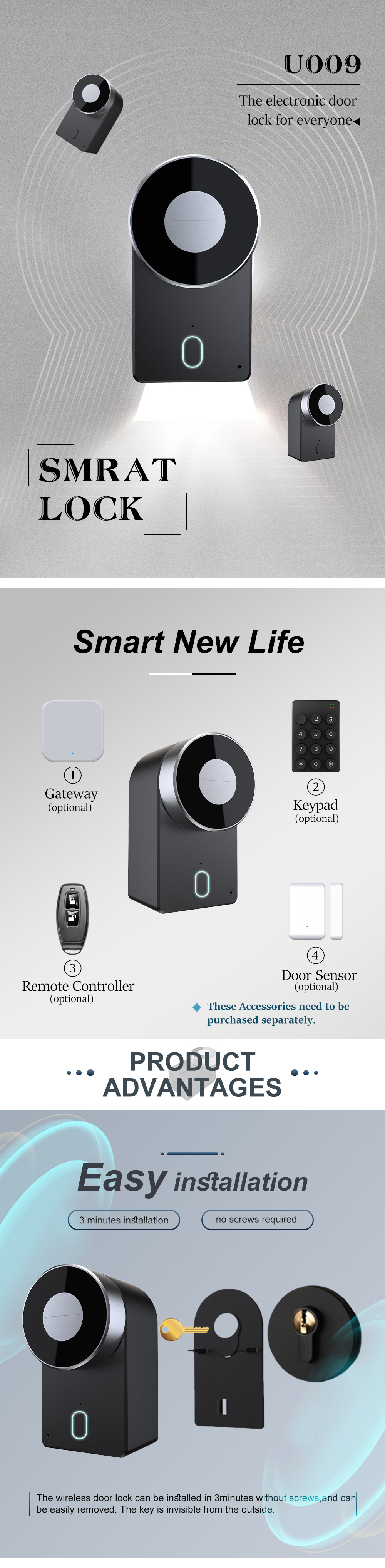 High Security Anti Theft TT Lock Smart Keyless Door Lock Thumb Turn ...