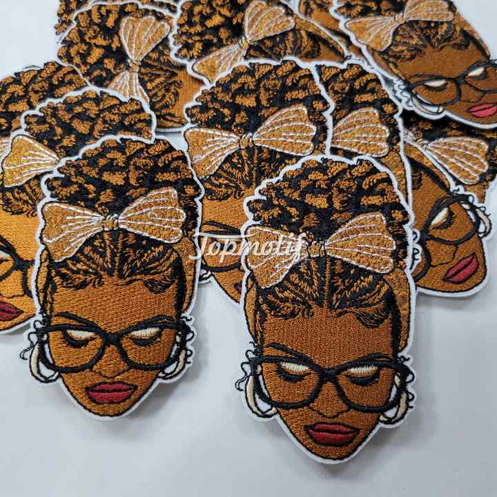 Black Women With Glasses Iron on Embroidery Patch for Bag Clothes Afro ...