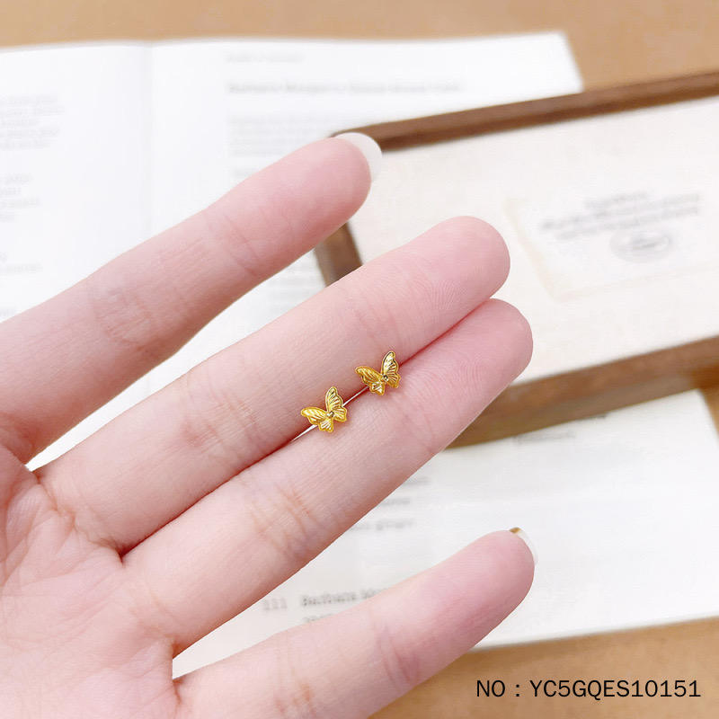 Lerca Solid 24K Gold CNC Diamond-Cut Butterfly Stud Earrings Shiny ...