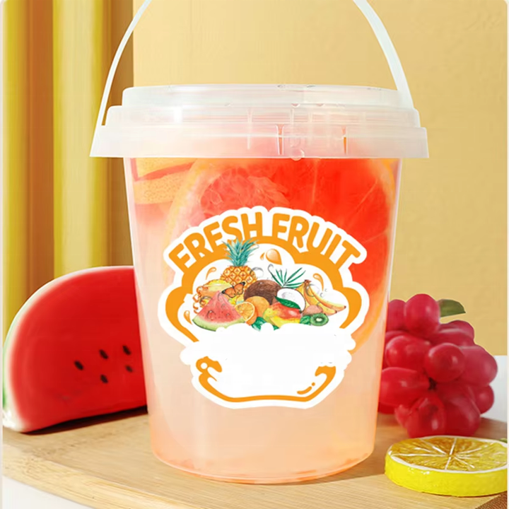 NH H 24 oz 32 oz Clear Plastic PET Bucket Fruit Cup with Strawless Lids ...