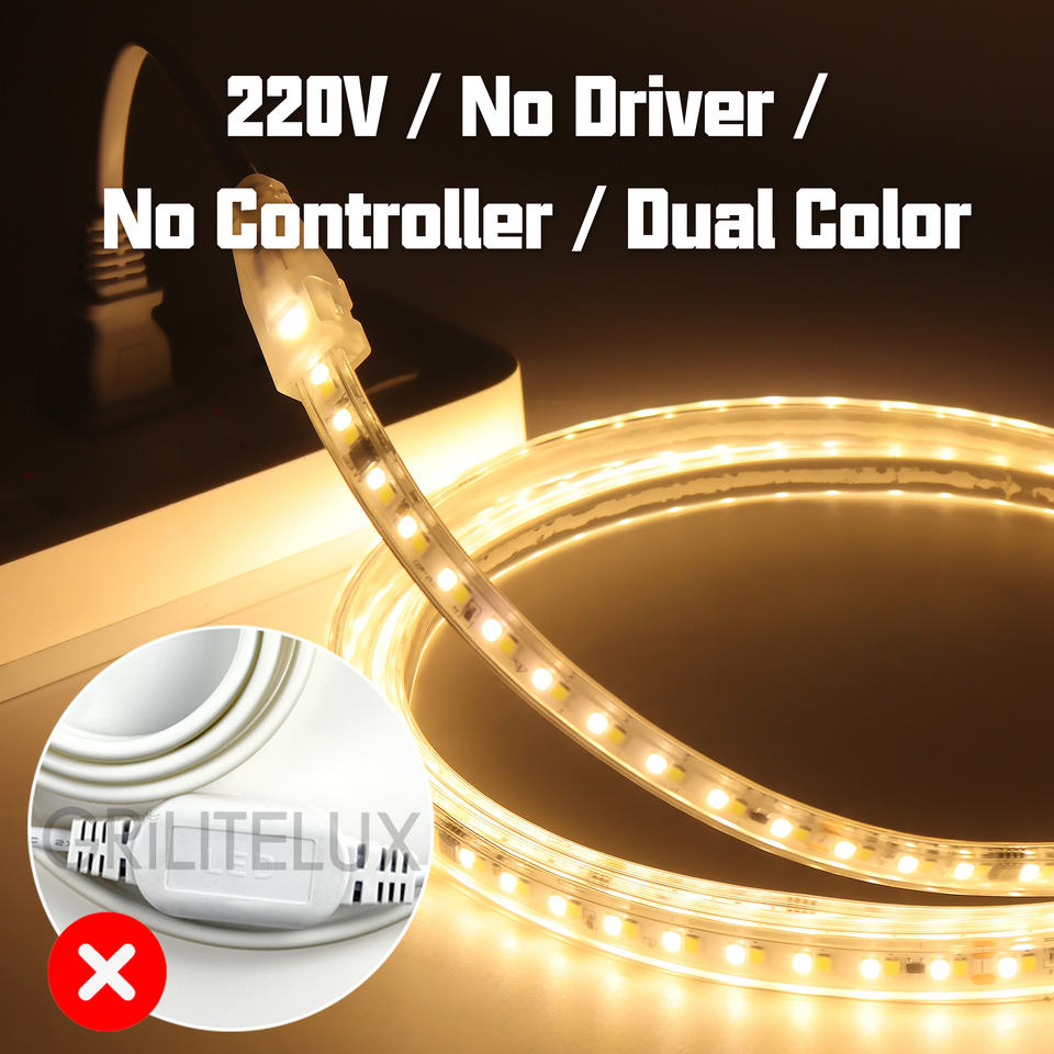 220V Dual Color Driverless LED Strip Light CCT Control No Controller ...