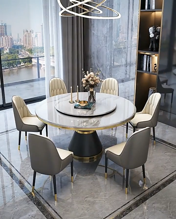 Antique Round Marble Dining Table Set 8 with 6 Chairs, Indoor & Outdoor, OEM