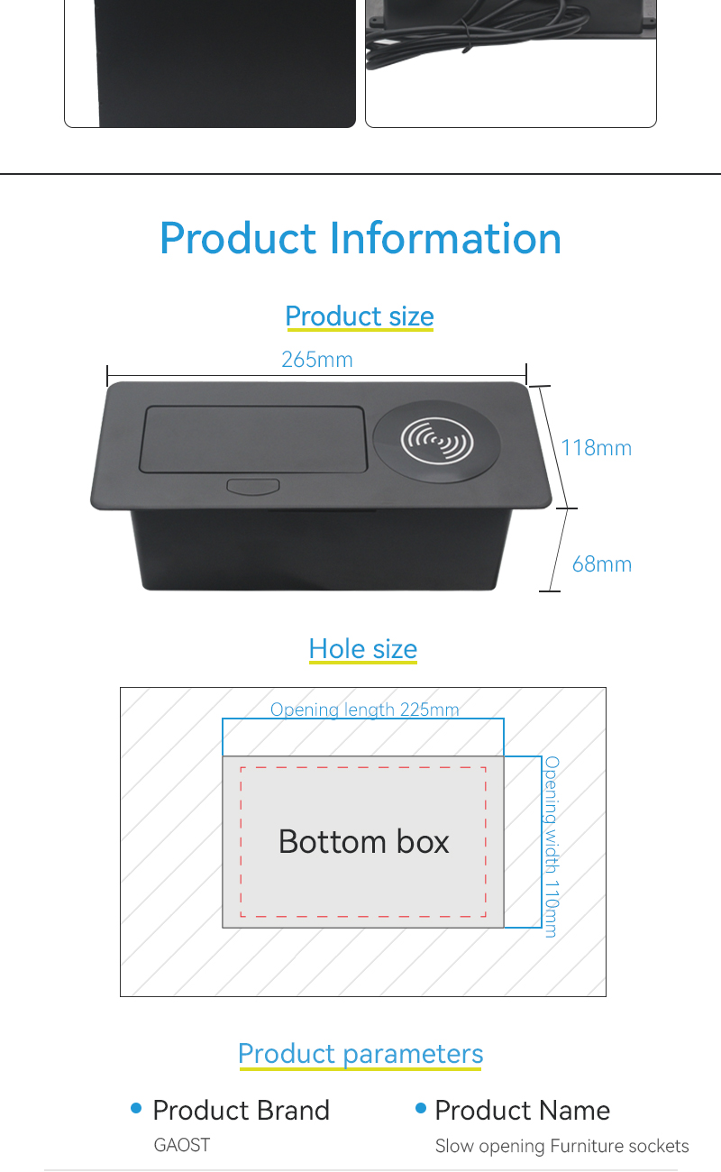 Table Power Box for Office Furniture phone iphone AC outlet Usb QI 15 W ...