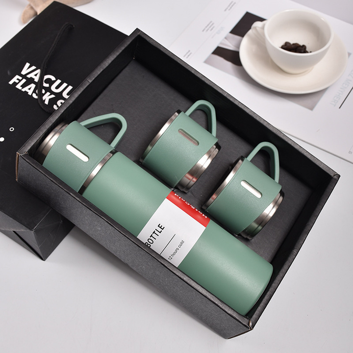 Premium Insulated Flask and Mug Gift Set: Triple-Lid Thermos Bottle ...