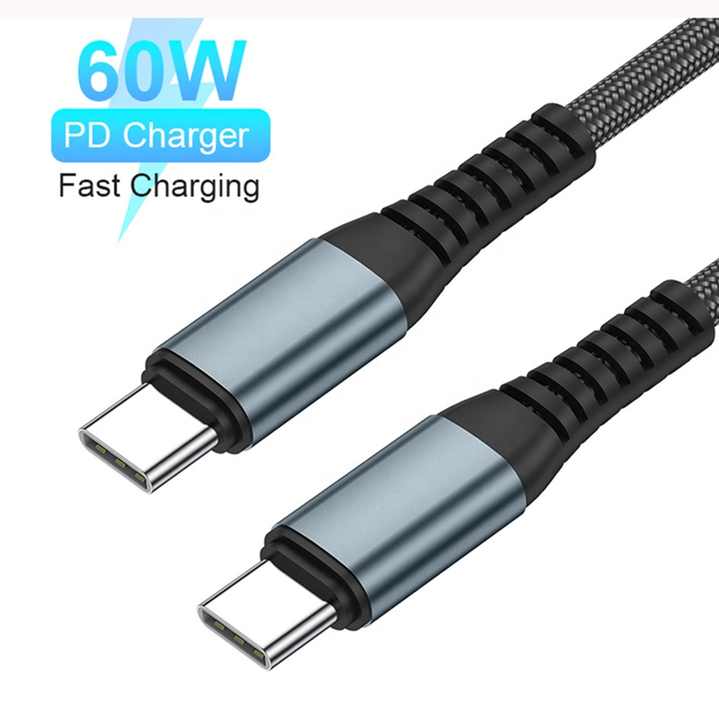 60W 3A Type C Fast Charging Cord Braided USB C to USBC Cable Power ...