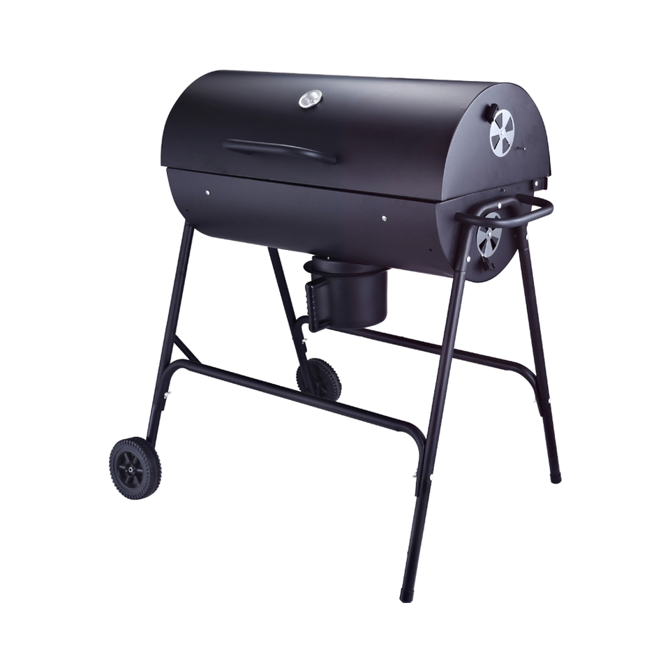30-Inch Steel Kebab Charcoal Barrel BBQ Grill with Side Table 500 Sq.In ...