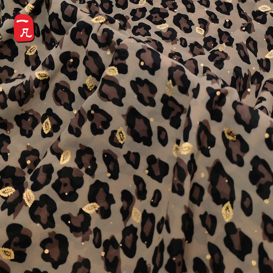 Spot Bronzed Shiny Leopard Print 75D Pearl Chiffon 100%Polyester Fabric ...