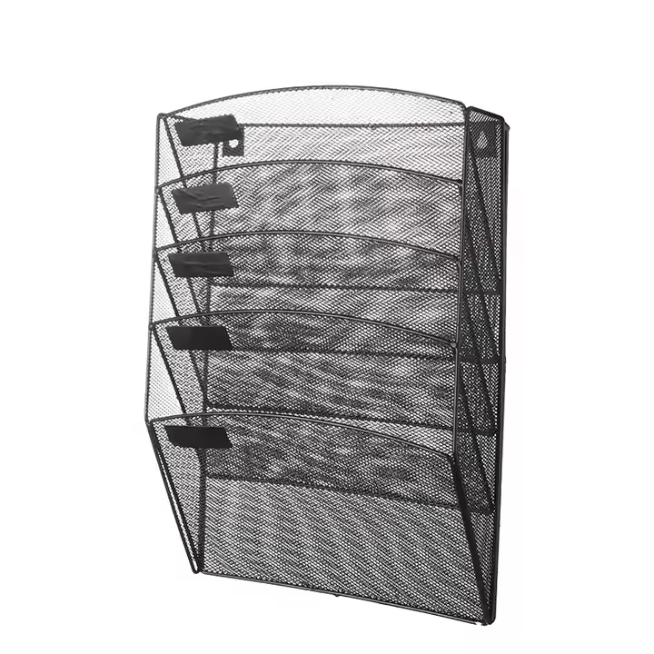 5-Pocket Metal Mesh Wall File Holder Organizer Office Hanging Magazine ...