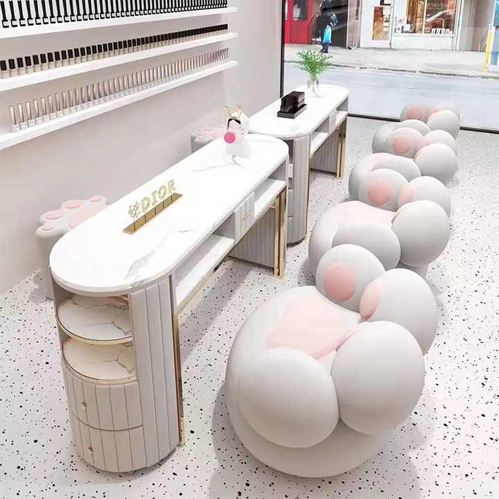 Modern Beauty Salon Portable Foldable Nail Table Pink Nail Enhancement ...