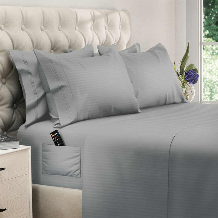 High Quality Hotel Collection 6 Pieces Stripe Bed Sheets Set Soft 100% ...