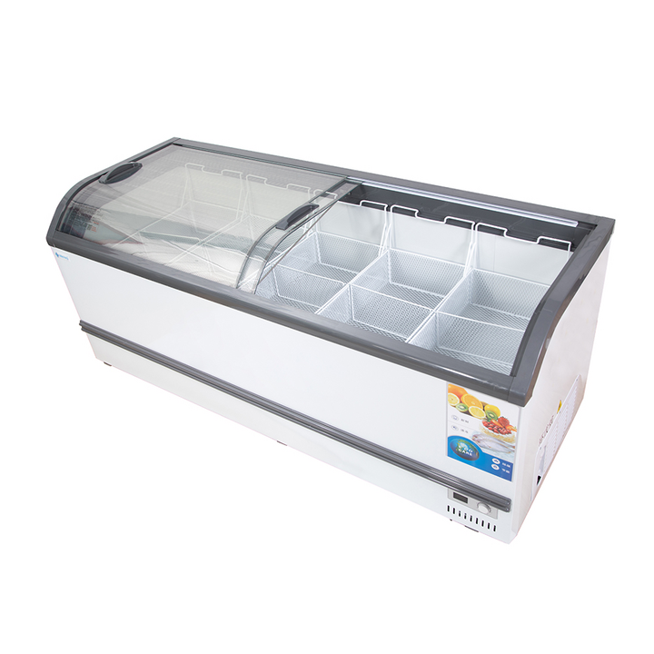 Curved Glass Sliding Door Ice Cream Showcase Chest Storage Chillers ...
