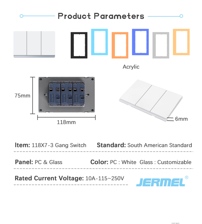 118 X7 Series Colorful 3 Gang American Standard Light Switch 10A 110 ...