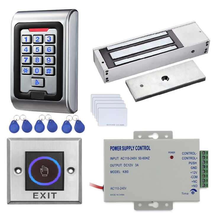 Full Set Access Control 180kg Electric Magnetic Lock 12V Power Supply Exit Button Stand Alone ...