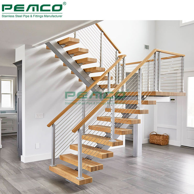 Straight Steel Stair Beam Floating Staircase with Cable Railing | Cost ...