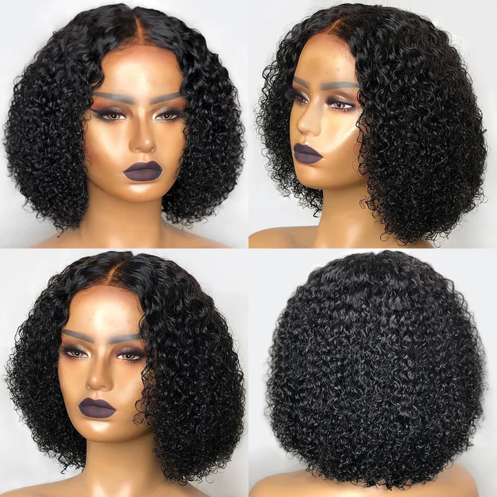 Afro Kinky Curly Short Bob Wig Glueless Lace Front Brazilian Virgin Hair Cheveux Natural Human ...